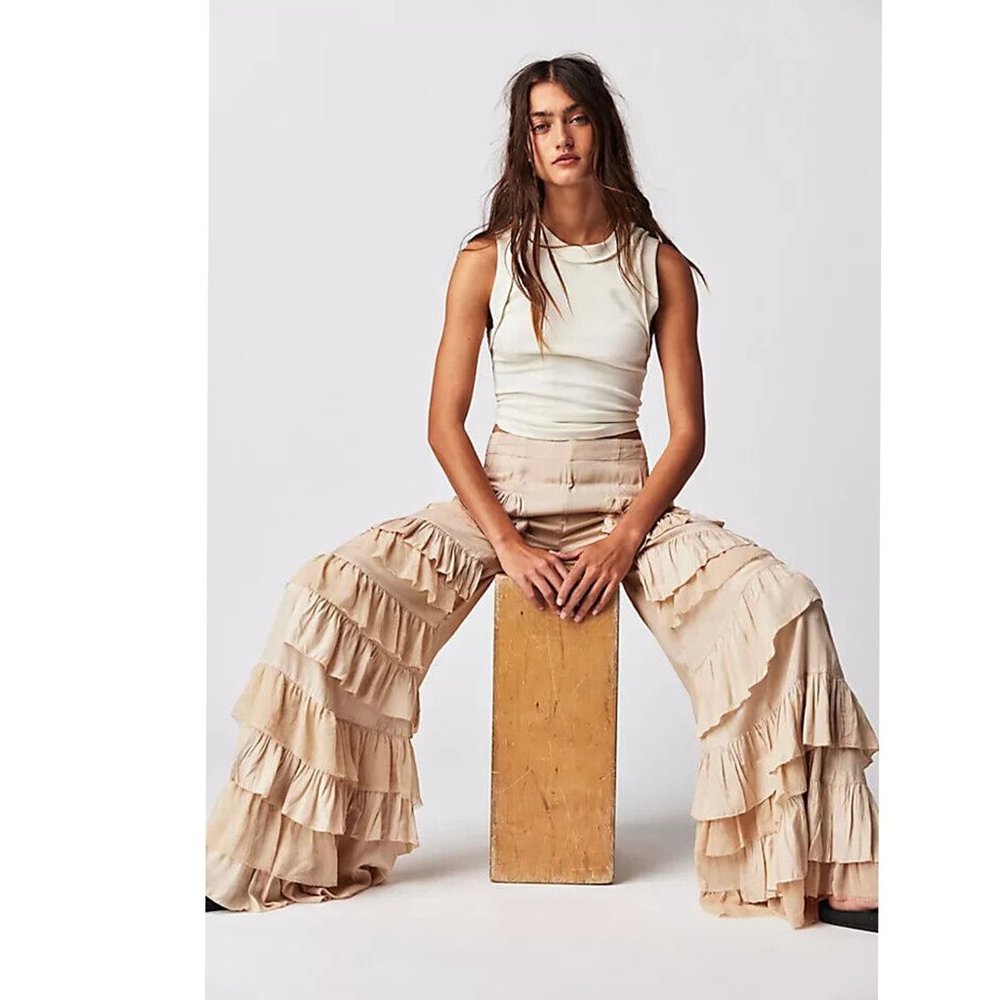 Free People Rock And Frill Pants Ruffle Solid Tiered … - Gem